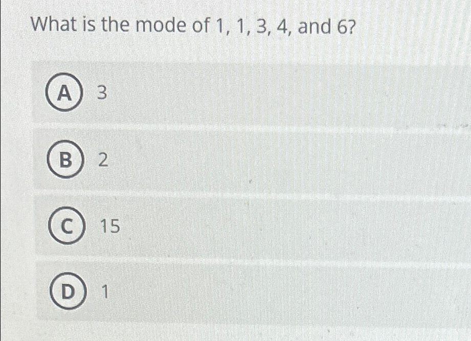 Solved What is the mode of 1,1,3,4, ﻿and 6 ?32151 | Chegg.com