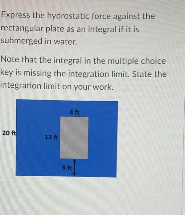 Solved Express the hydrostatic force against the rectangular | Chegg.com