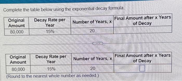 Solved Complete the table below using the exponential decay | Chegg.com