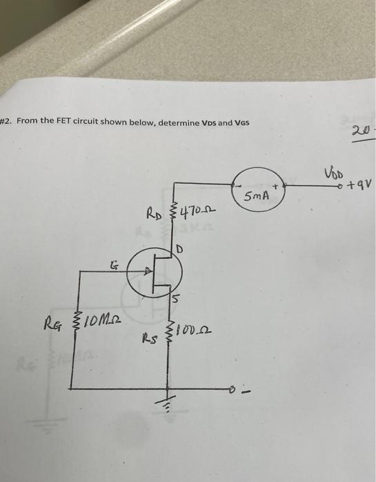 Solved 72. From the FET circuit shown below, determine VDs | Chegg.com