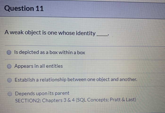 Solved Question 11 A weak object is one whose identity. Is | Chegg.com