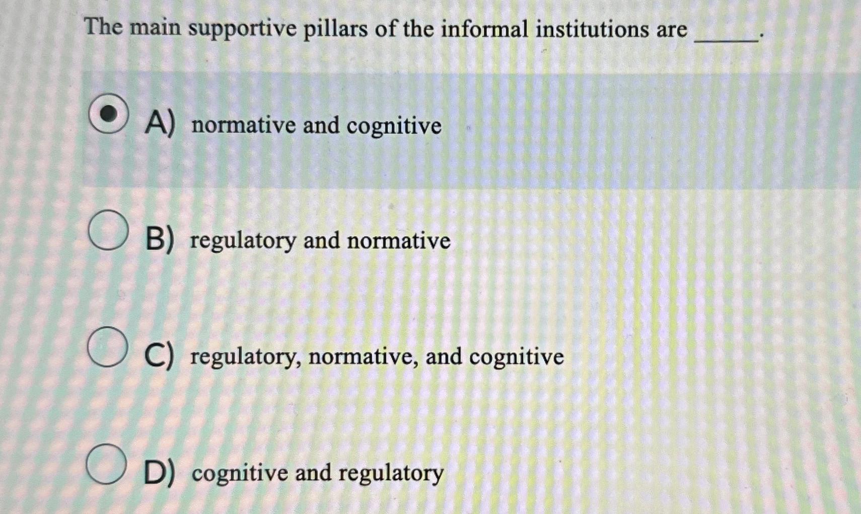 Solved The main supportive pillars of the informal | Chegg.com