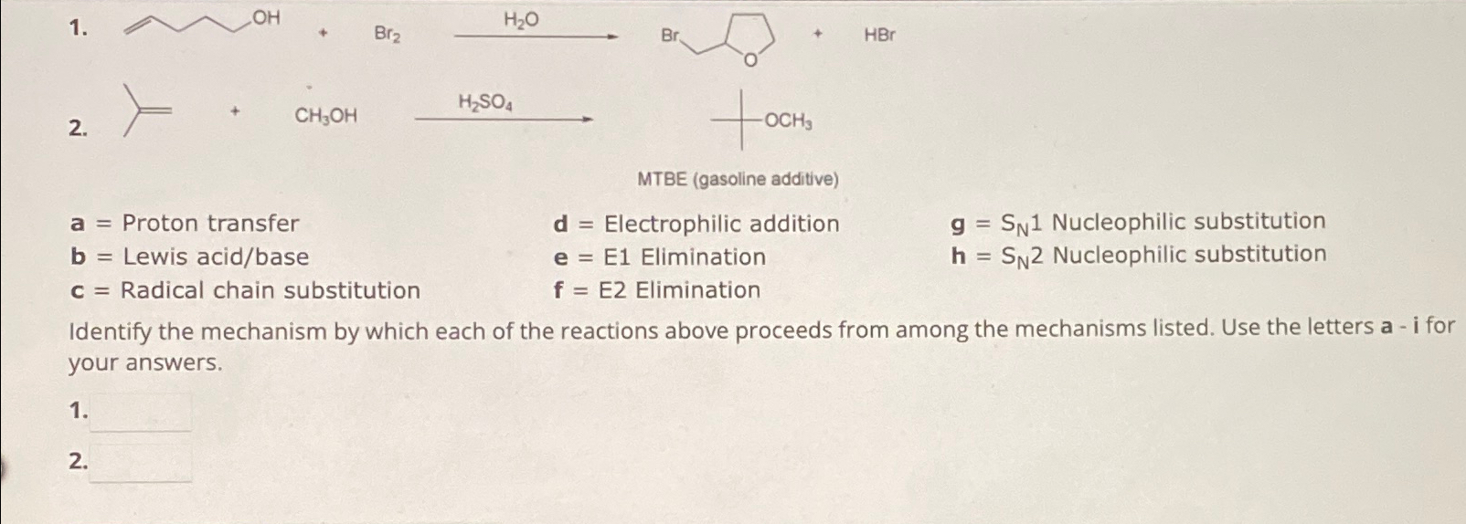 Solved MTBE (gasoline additive)a= ﻿Proton transferd= | Chegg.com