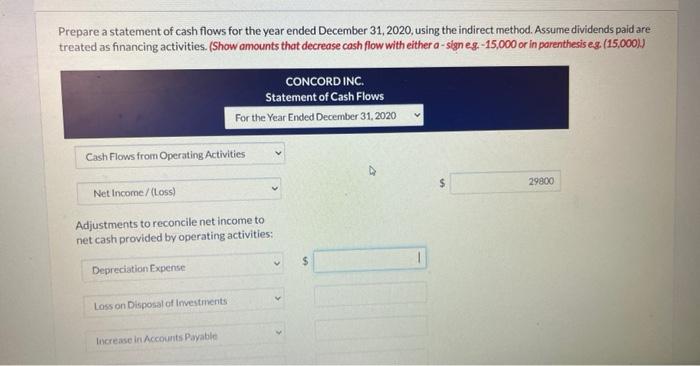 Solved Concord Inc. had the following statement of financial | Chegg.com