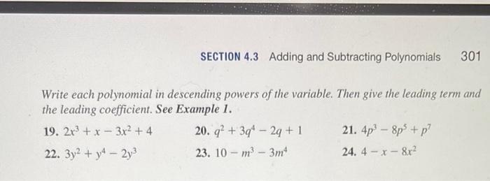 Solved write each polynomial in descending powers of the | Chegg.com