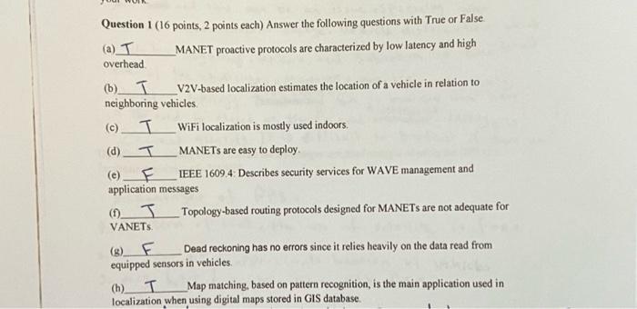Solved Question 1 ( 16 points, 2 points each) Answer the | Chegg.com