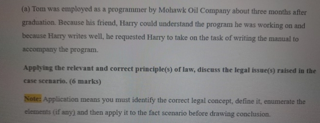 Solved (a) ﻿Tom was employed as a programmer by Mohawk Oil | Chegg.com