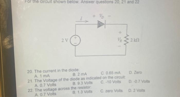 Solved For The Circult Shown Below Answer Questions 20 21