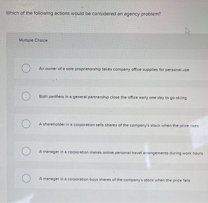 Solved Which of the following actions would be considered an | Chegg.com