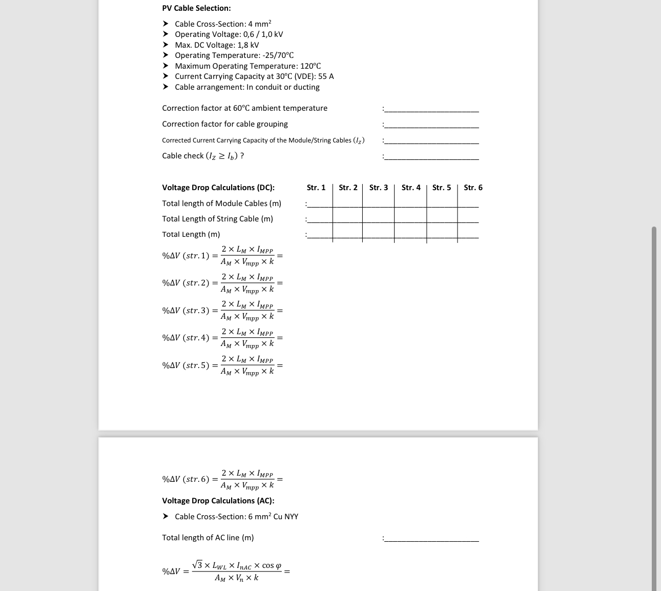 Solved PV Cable Selection:Voltage Drop Calculations | Chegg.com
