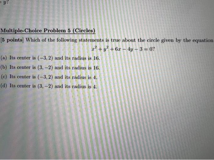 Solved Multiple-Choice Problem 5 (Circles) [5 points] Which | Chegg.com