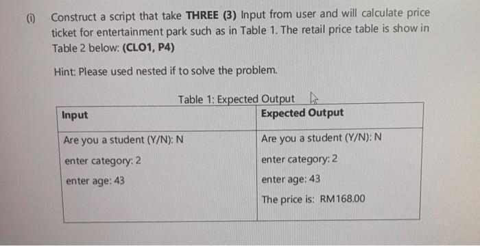 Solved Construct a script that take THREE (3) Input from | Chegg.com