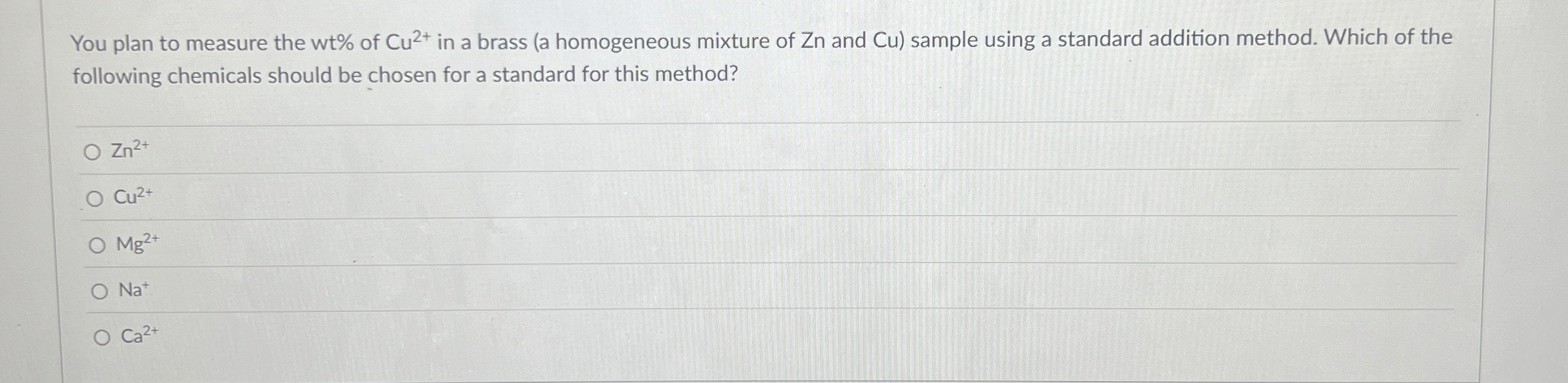 Solved You plan to measure the wt% ﻿of Cu2+ ﻿in a brass (a | Chegg.com