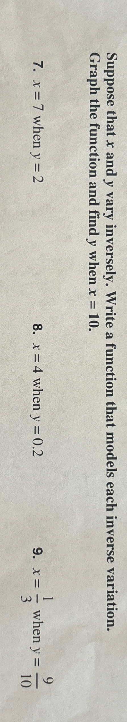 Solved Suppose that x ﻿and y ﻿vary inversely. Write a | Chegg.com