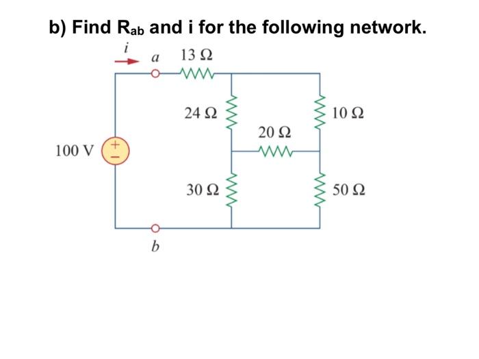 Solved b) Find Rab and i for the following network. | Chegg.com