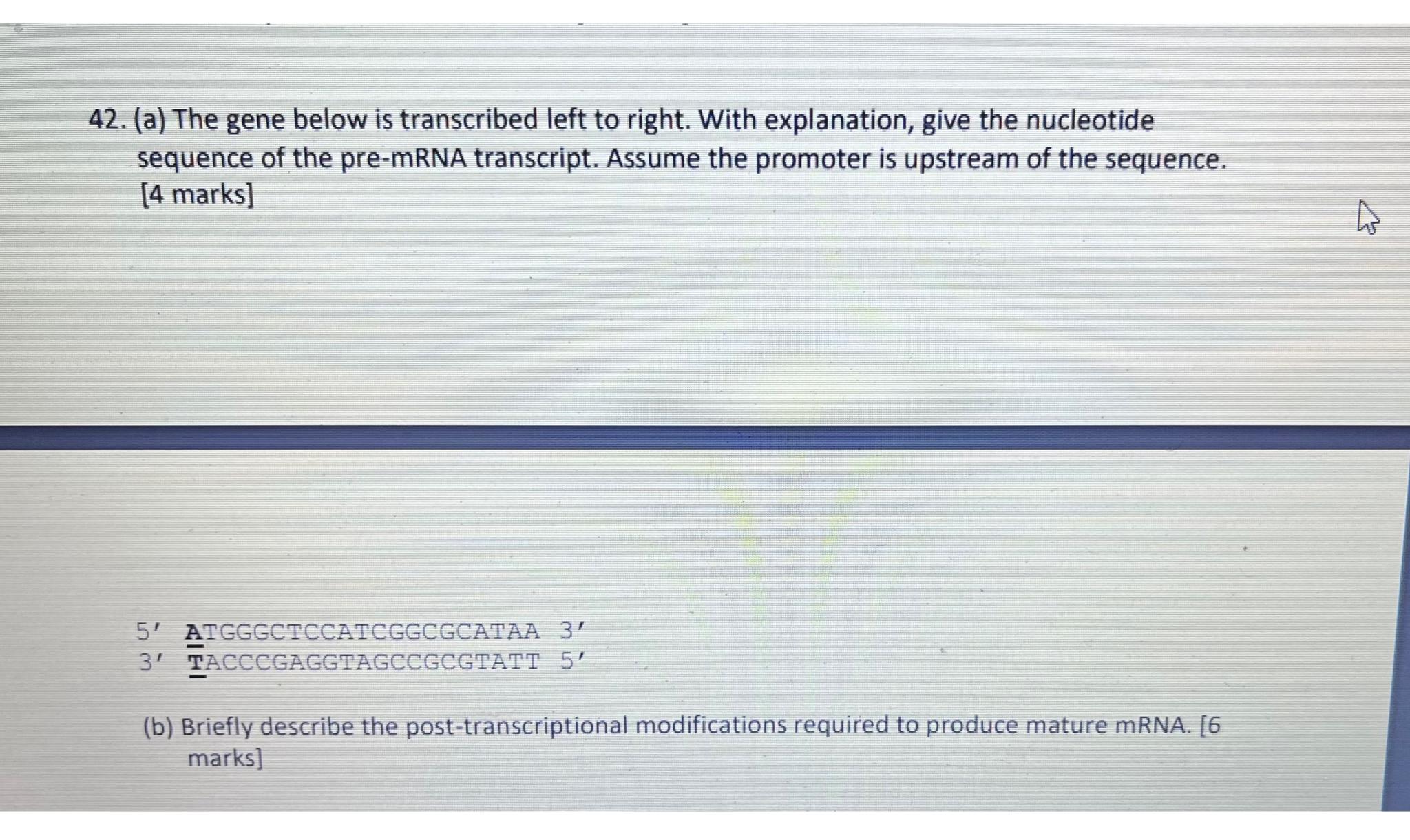 Solved (a) ﻿The gene below is transcribed left to right. | Chegg.com