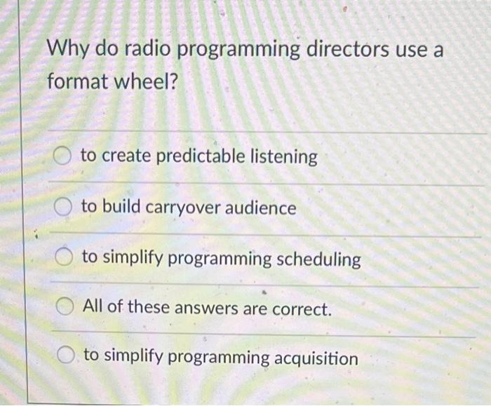 Why do radio programming directors use a format | Chegg.com