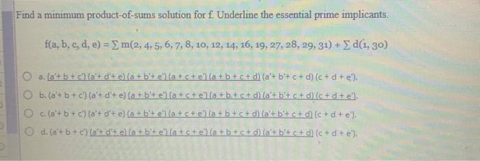 Solved Find the minimum sum of products for the following | Chegg.com