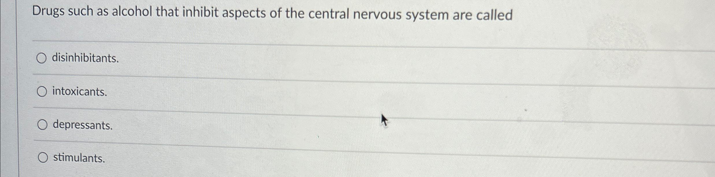 Solved Drugs such as alcohol that inhibit aspects of the | Chegg.com