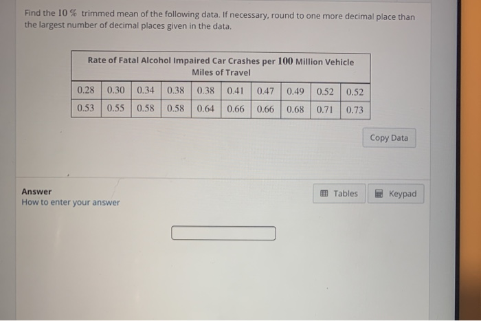 Solved Find the 10% trimmed mean of the following data. If | Chegg.com