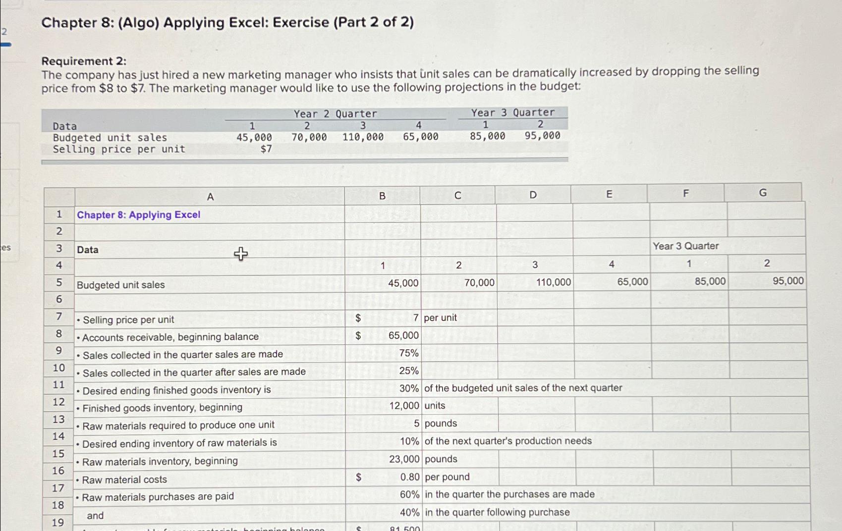 Chapter 8: (Algo) ﻿Applying Excel: Exercise (Part 2 | Chegg.com