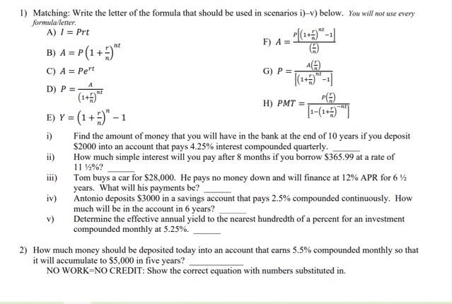 Solved 1) Matching: Write the letter of the formula that | Chegg.com