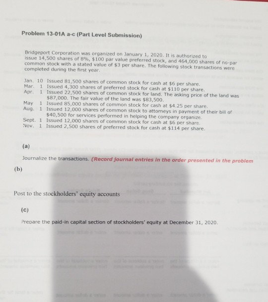 Solved Problem 13-01A a-c (Part Level Submission) Bridgeport | Chegg.com