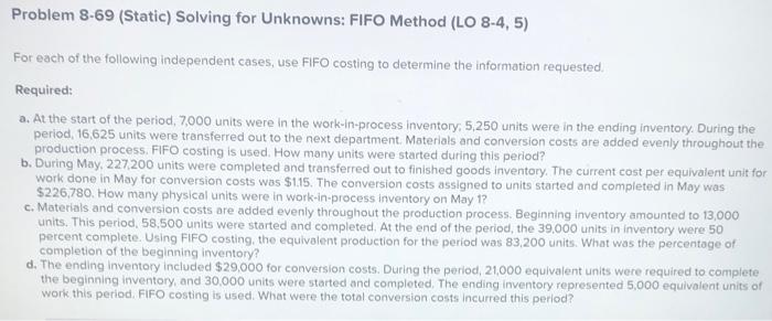 Solved Problem 8-69 (Static) Solving for Unknowns: FIFO | Chegg.com