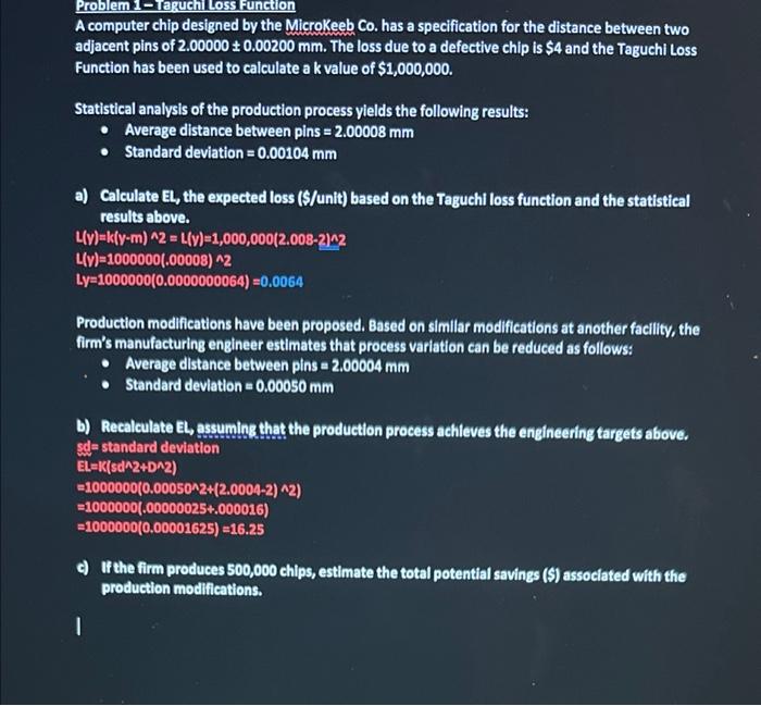 Solved Problem 1-Taguchi Loss Function A computer chip | Chegg.com