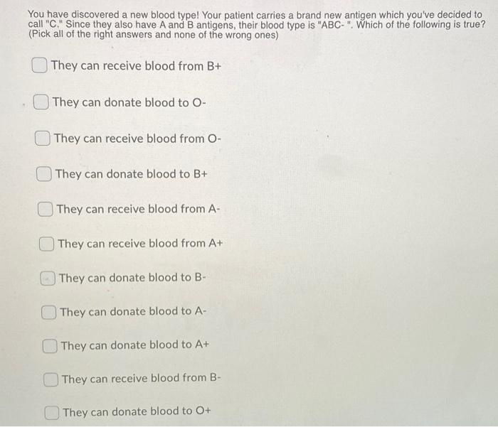 Solved You have discovered a new blood type! Your patient | Chegg.com