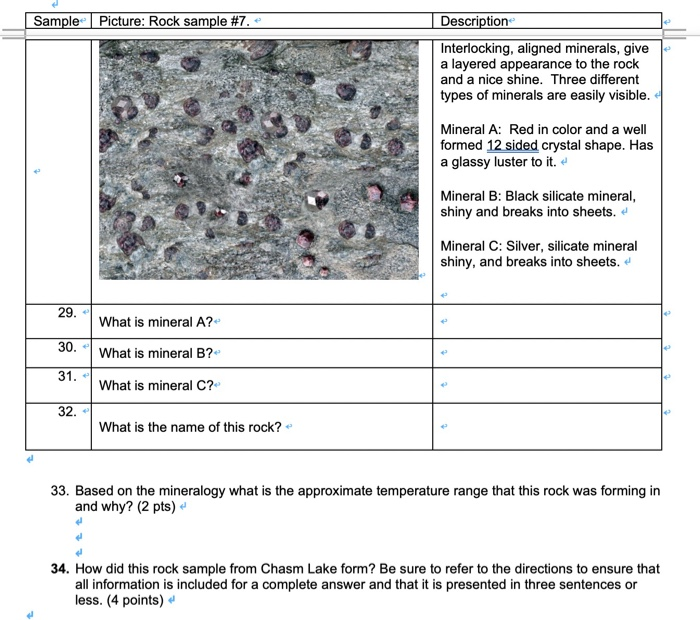 Solved Sample Picture: Rock sample #7 Description | Chegg.com