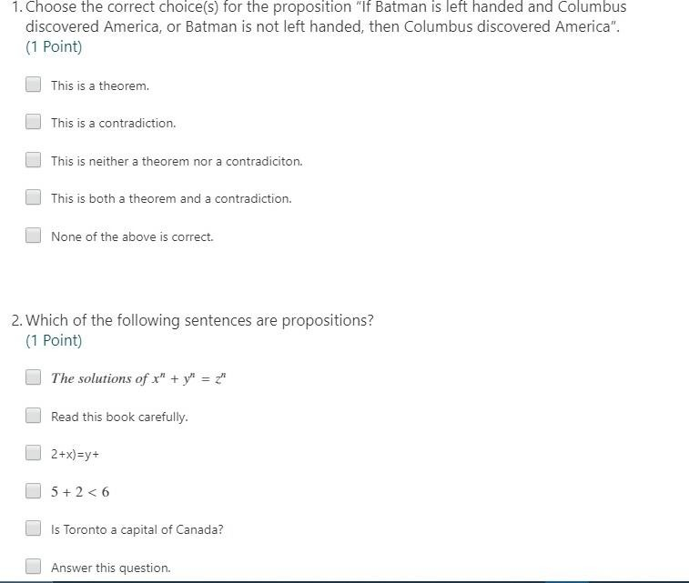 Solved 1. Choose the correct choice(s) for the proposition | Chegg.com