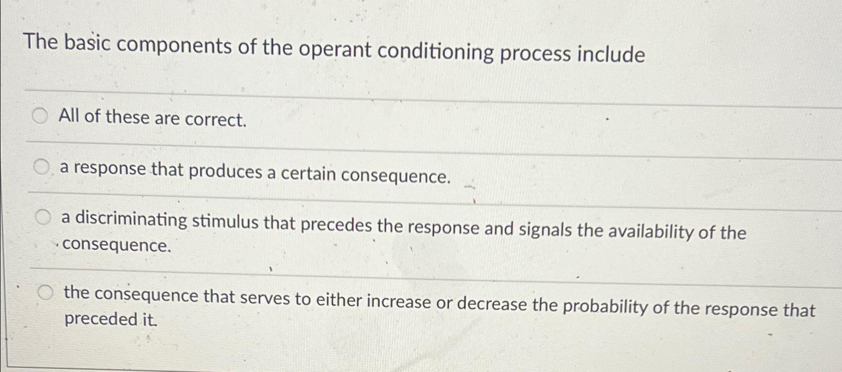 Solved The basic components of the operant conditioning | Chegg.com