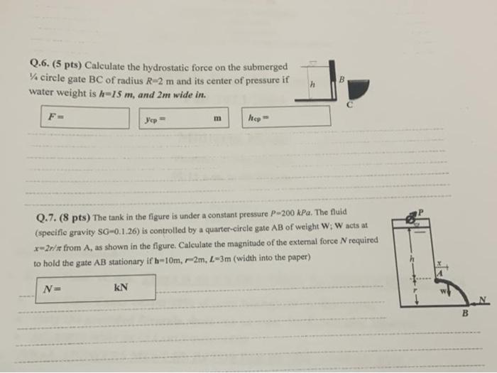 Solved Q.6. (5 pts) Calculate the hydrostatic force on the | Chegg.com
