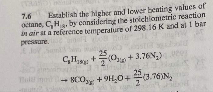 Solved 7.6 Establish the higher and lower heating values of | Chegg.com