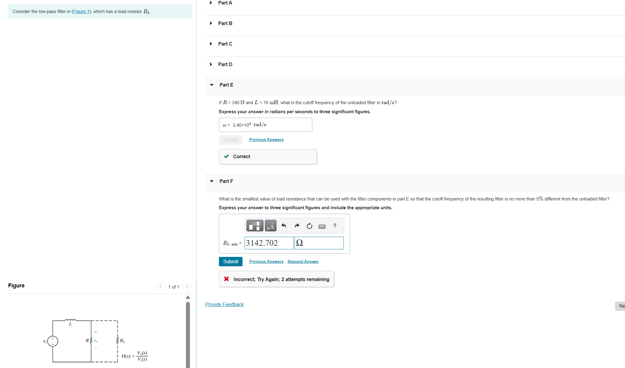 Solved Part BPart CPart DPart EIf R=340Ω ﻿and L=10mH, ﻿what | Chegg.com