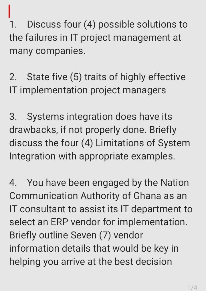 Solved 1. Discuss four (4) possible solutions to the | Chegg.com