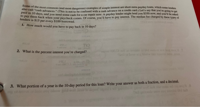 Solved to pay them back when your paycheck comes. Of course, | Chegg.com