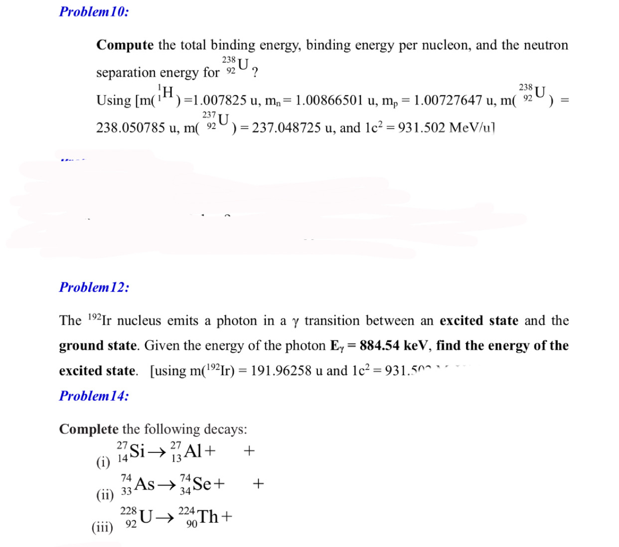 Problem10:Compute the total binding energy, binding | Chegg.com