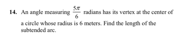 Solved An angle measuring 5π6 ﻿radians has its vertex at the | Chegg.com