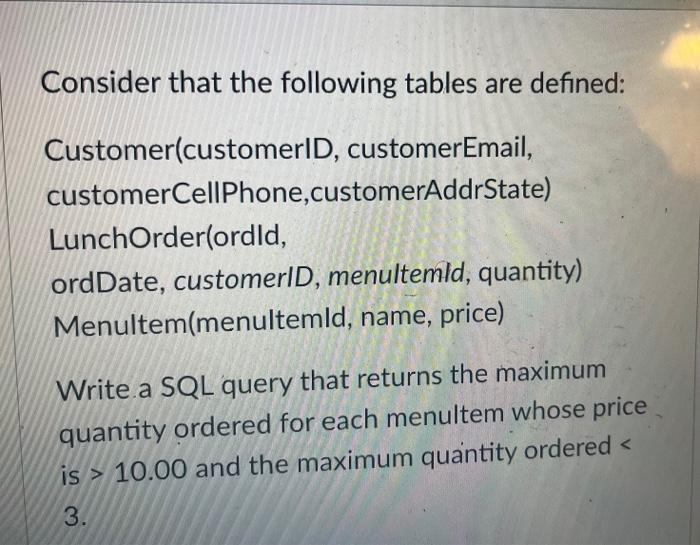 Solved Consider that the following tables are defined: | Chegg.com
