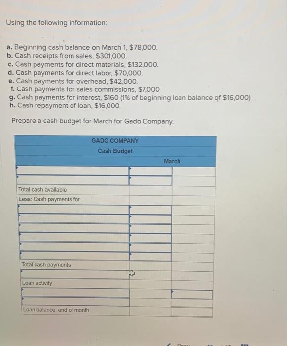 Solved Using the following information: a. Beginning cash | Chegg.com