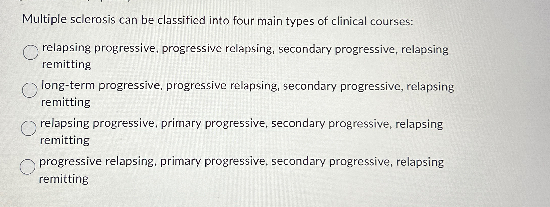 Multiple sclerosis can be classified into four main | Chegg.com