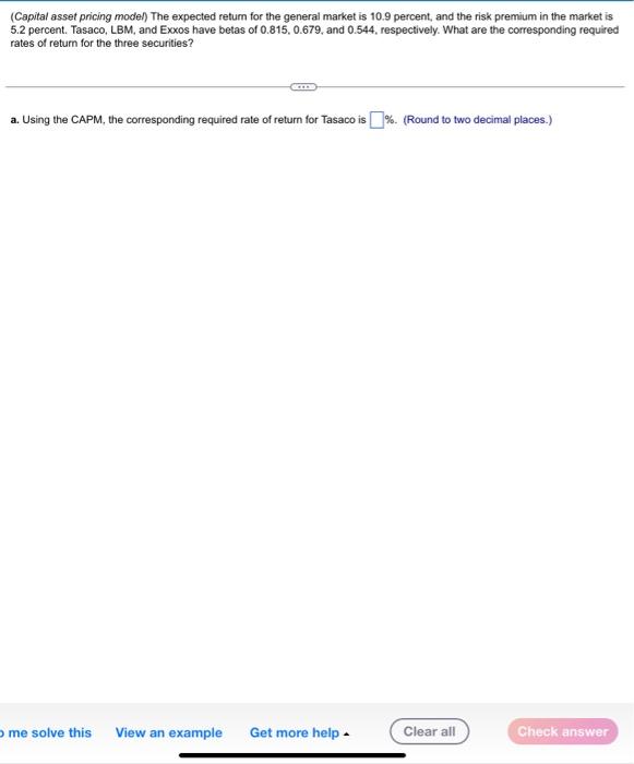 Solved (Capital asset pricing model) The expected return for | Chegg.com