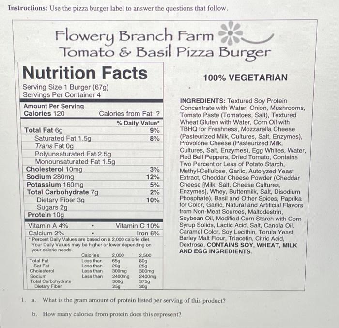 Solved Instructions: Use the pizza burger label to answer | Chegg.com