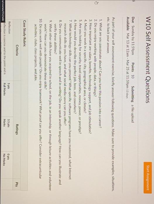 As part of your self assessment exercise, briefly | Chegg.com