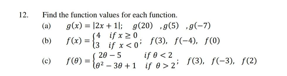 Solved Find the function values for each function. (a) | Chegg.com