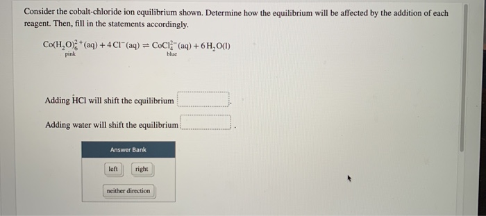 Solved Consider the cobalt-chloride ion equilibrium shown. | Chegg.com