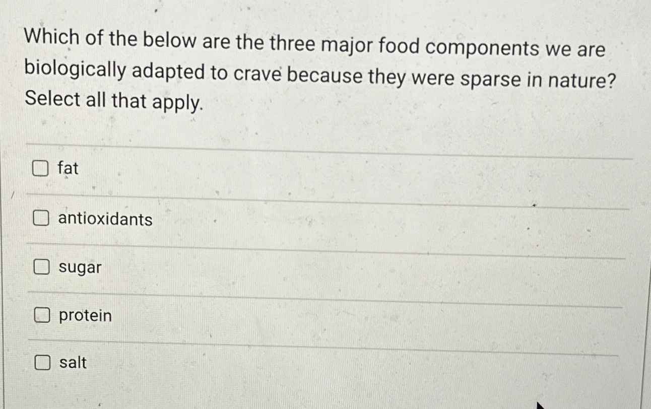 Solved Which of the below are the three major food | Chegg.com