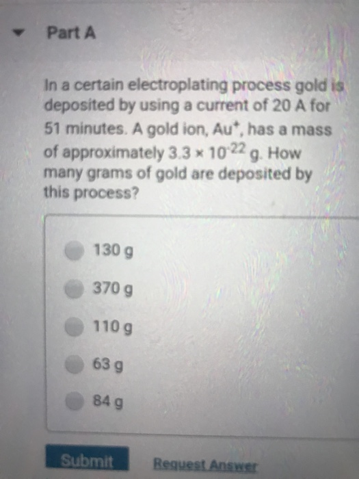 Solved Part A In a certain electroplating process gold is | Chegg.com